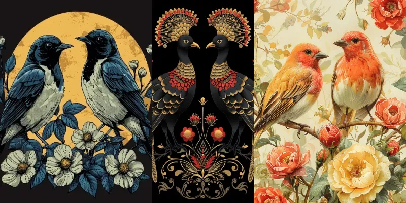 Romantic Art Nouveau Bird Tshirt Design Generator App | PromptBase