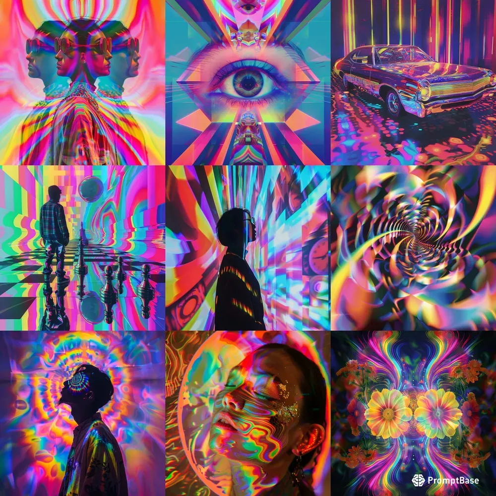 Reflective Psychedelic Photos Midjourney Prompt | PromptBase