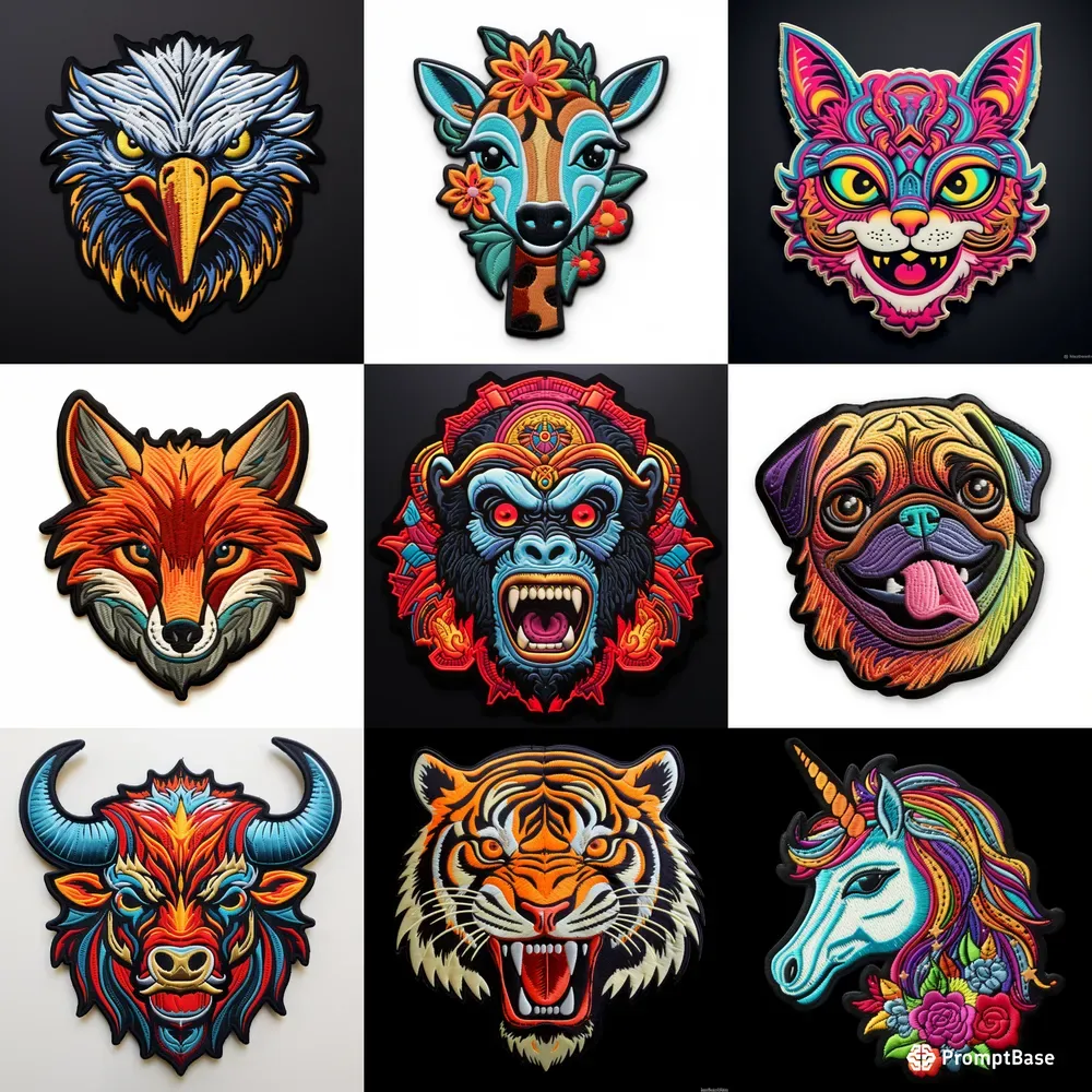 Cartoon Animals Embroidery Mascots Midjourney Prompt | PromptBase