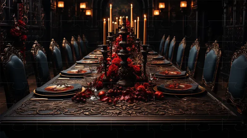 Gothic Feasts Halloween Dinner Tables Midjourney Prompt | PromptBase