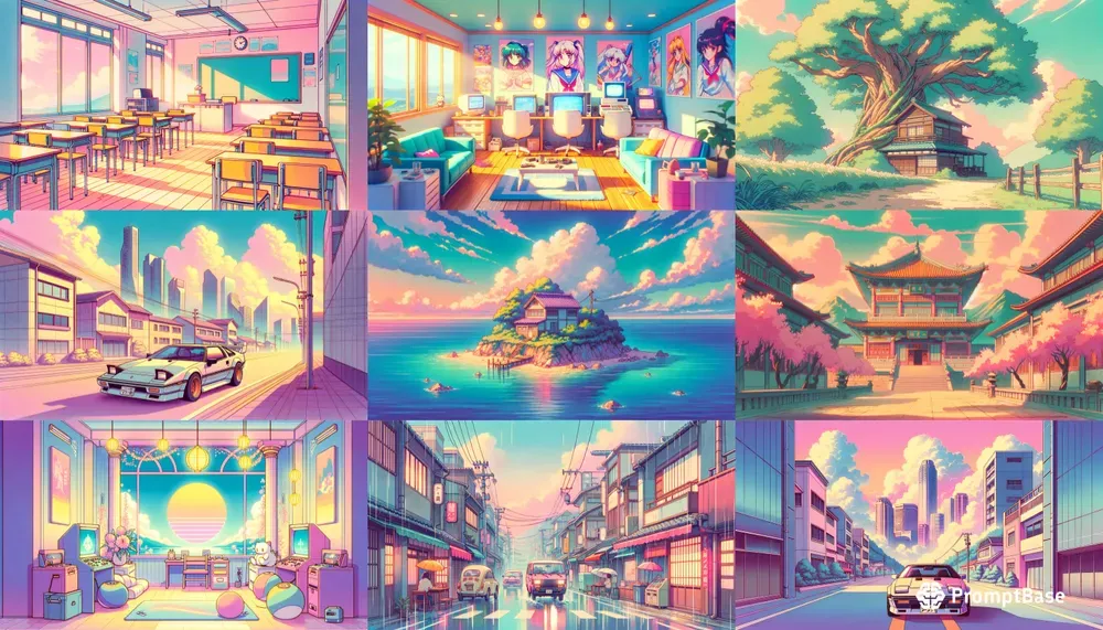 80s Retro Anime Backgrounds DALL·E Prompt | PromptBase