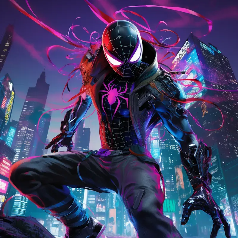 Neon Marvel Heroes In The Worlds Of Cyber Midjourney Prompt | PromptBase