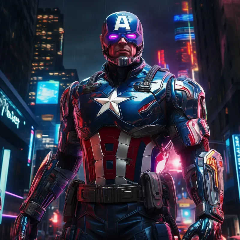 Neon Marvel Heroes In The Worlds Of Cyber Midjourney Prompt | PromptBase