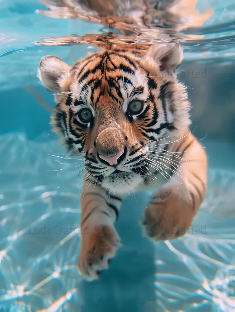 Animals Swimming Underwater In Pools Midjourney Prompt | PromptBase