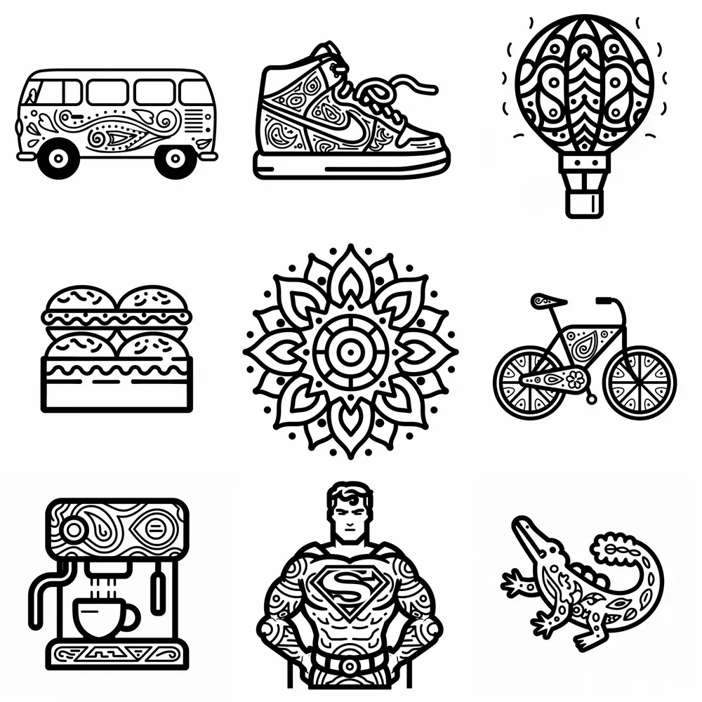 Bw Symphony Contour And Coloring Icons Midjourney Prompt | PromptBase