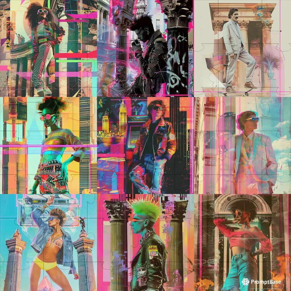 Retro Revival 80s Digital Collages Midjourney Prompt | PromptBase