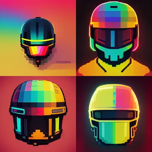 Neon Pixel Art Helmets Midjourney Prompt | PromptBase