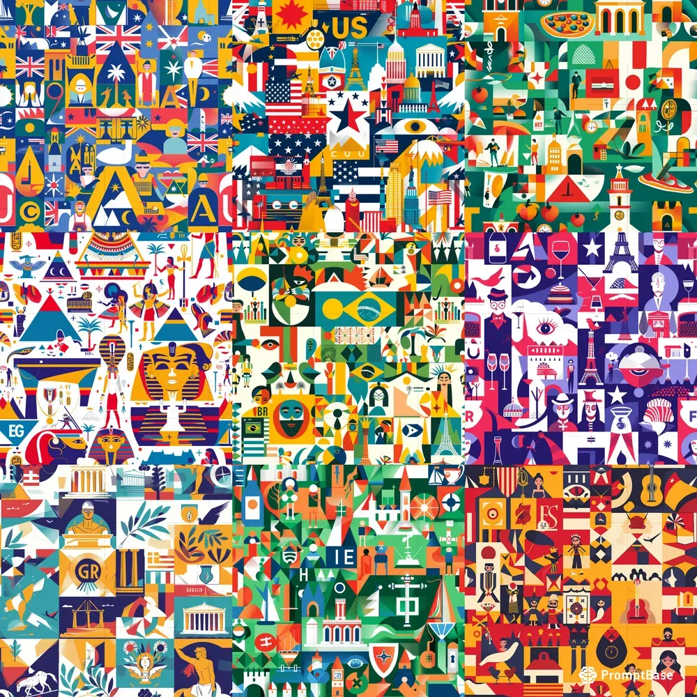Countries Iconic Symbols Seamless Patterns Midjourney Prompt | PromptBase