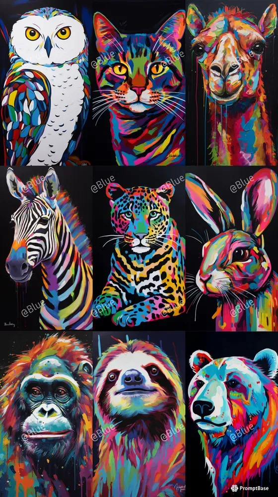 Colorful Animals Art Prints Midjourney Prompt | PromptBase