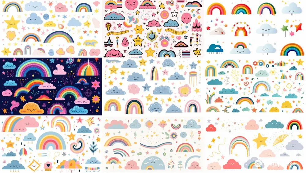 Kids Cute Rainbows Stars Collections Midjourney Prompt | PromptBase