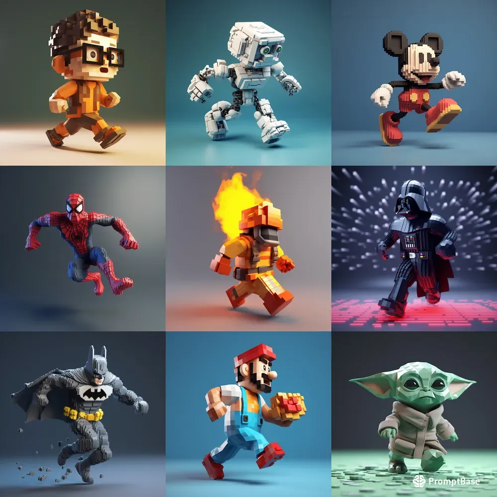Real 3D Pixelated Characters Midjourney Prompt | PromptBase