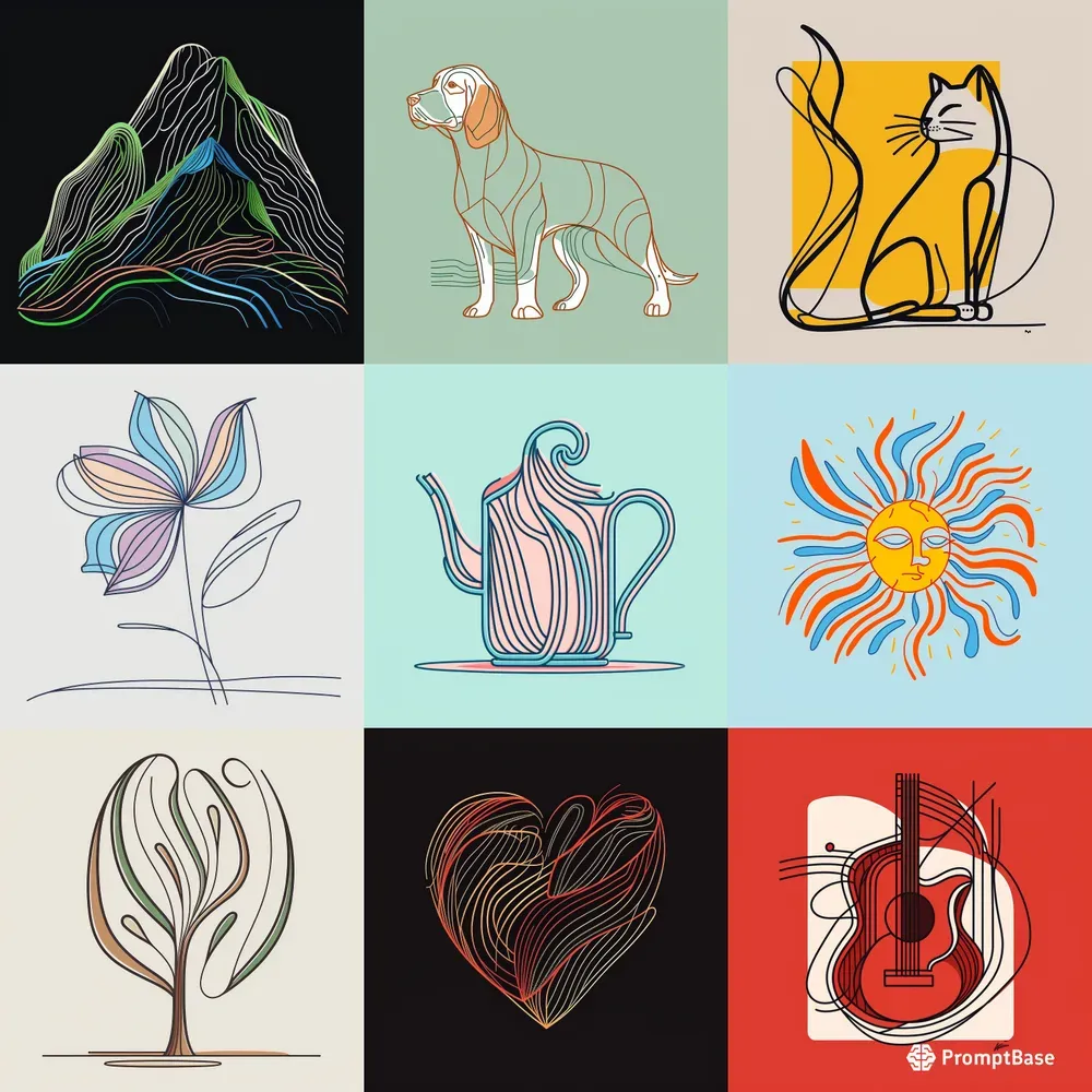 Vibrant Line Art Midjourney Prompt | PromptBase