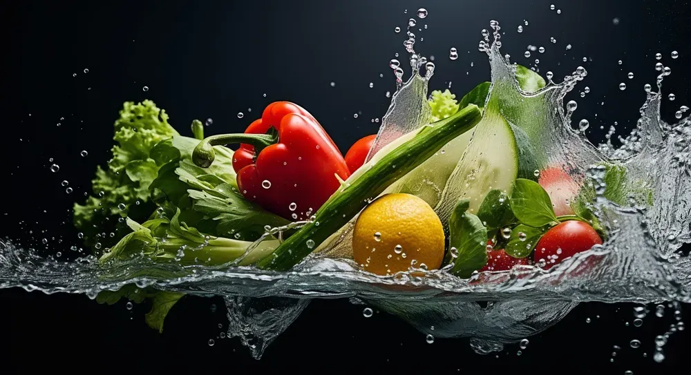 Splashings Fruits And Vegetables Midjourney Prompt | PromptBase