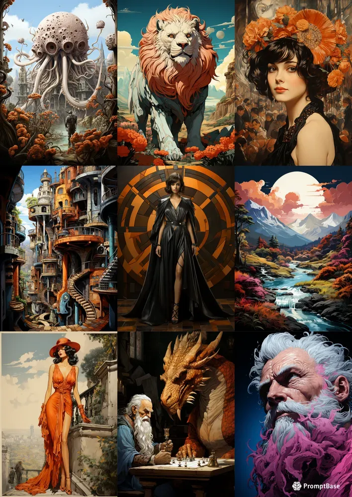 Fantasy Retro Artists Colorful Midjourney Prompt | PromptBase