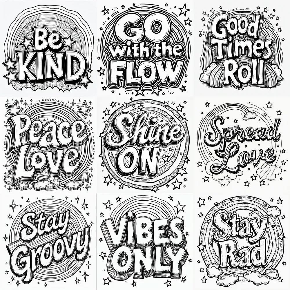 Retro Groovy Quote Coloring Pages FLUX Prompt | PromptBase