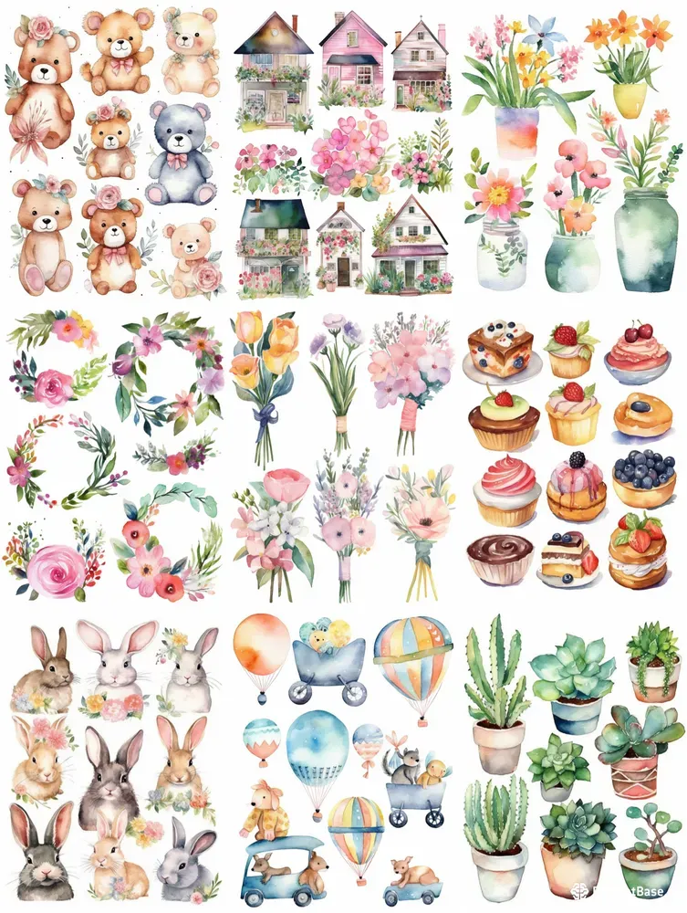 Cute Watercolor Clip Art Sets Midjourney Prompt | PromptBase