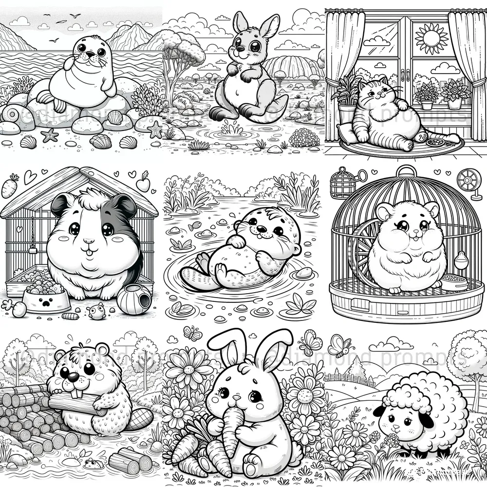 Chubby Critters Coloring Pages DALL·E Prompt | PromptBase