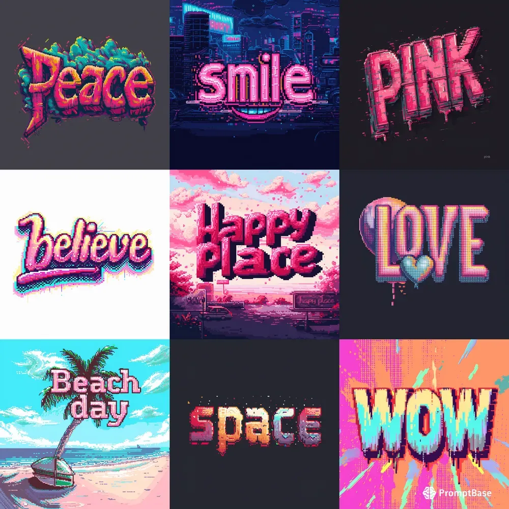 80s Style Pixel Word Stickers Midjourney Prompt | PromptBase