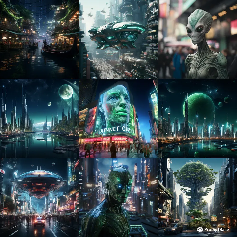 Alien Civilization Environments Photos Midjourney Prompt | PromptBase