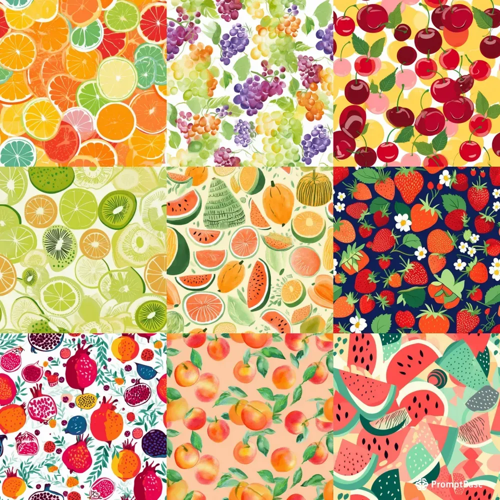 Vibrant Fruit Seamless Patterns Midjourney Prompt | PromptBase