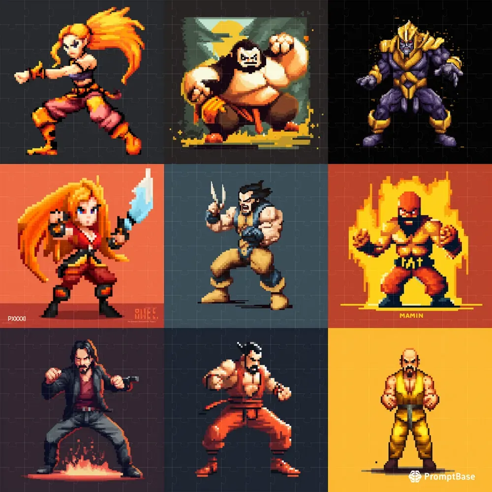 2D Pixel Fighting Characters For RPGs Midjourney Prompt | PromptBase