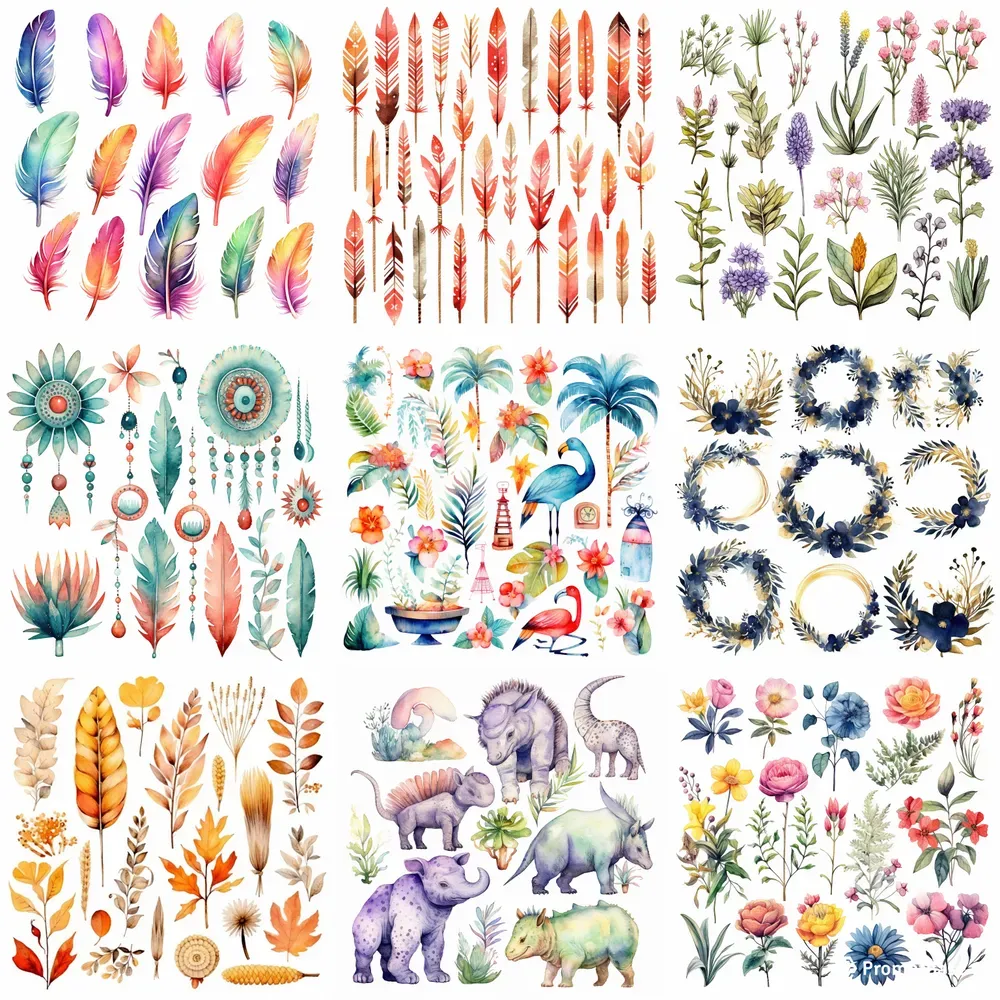 Watercolor Boho Clip Art Illustrations Midjourney Prompt | PromptBase