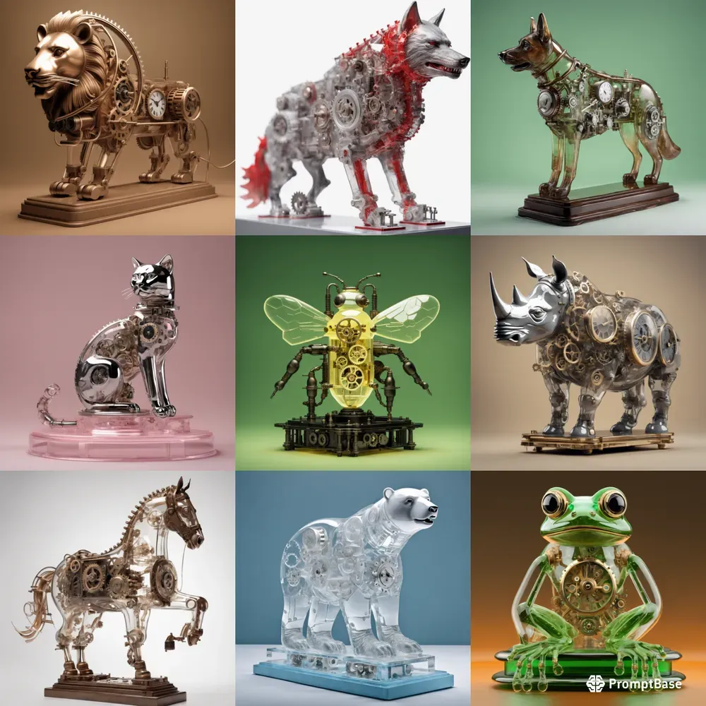 Clockwork Glass Statuettes Stable Diffusion Prompt | PromptBase
