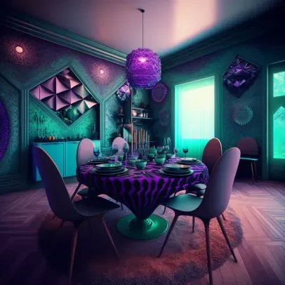Interior Design Psychedelic Dining Rooms Midjourney Prompt | PromptBase