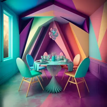 Interior Design Psychedelic Dining Rooms Midjourney Prompt | PromptBase