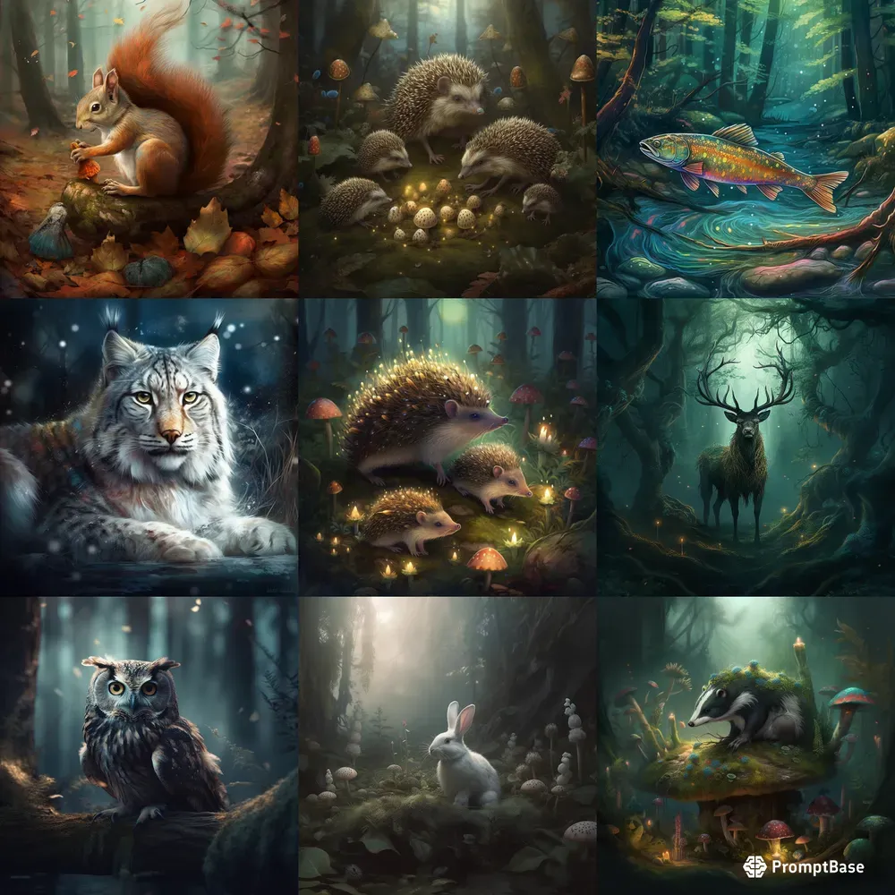 Enchanted Forest Creatures Magic Midjourney Prompt | PromptBase