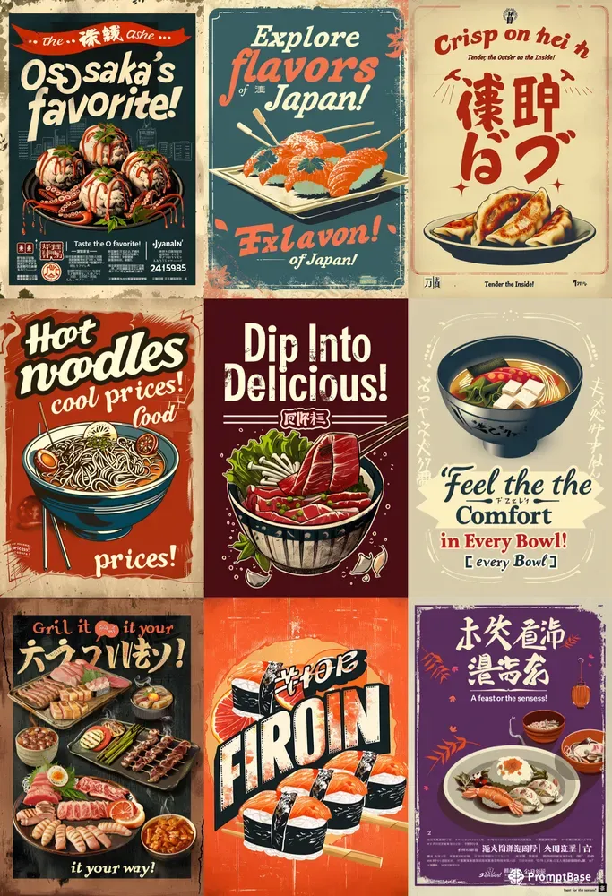 Retro Japanese Restaurant Posters Midjourney Prompt | PromptBase
