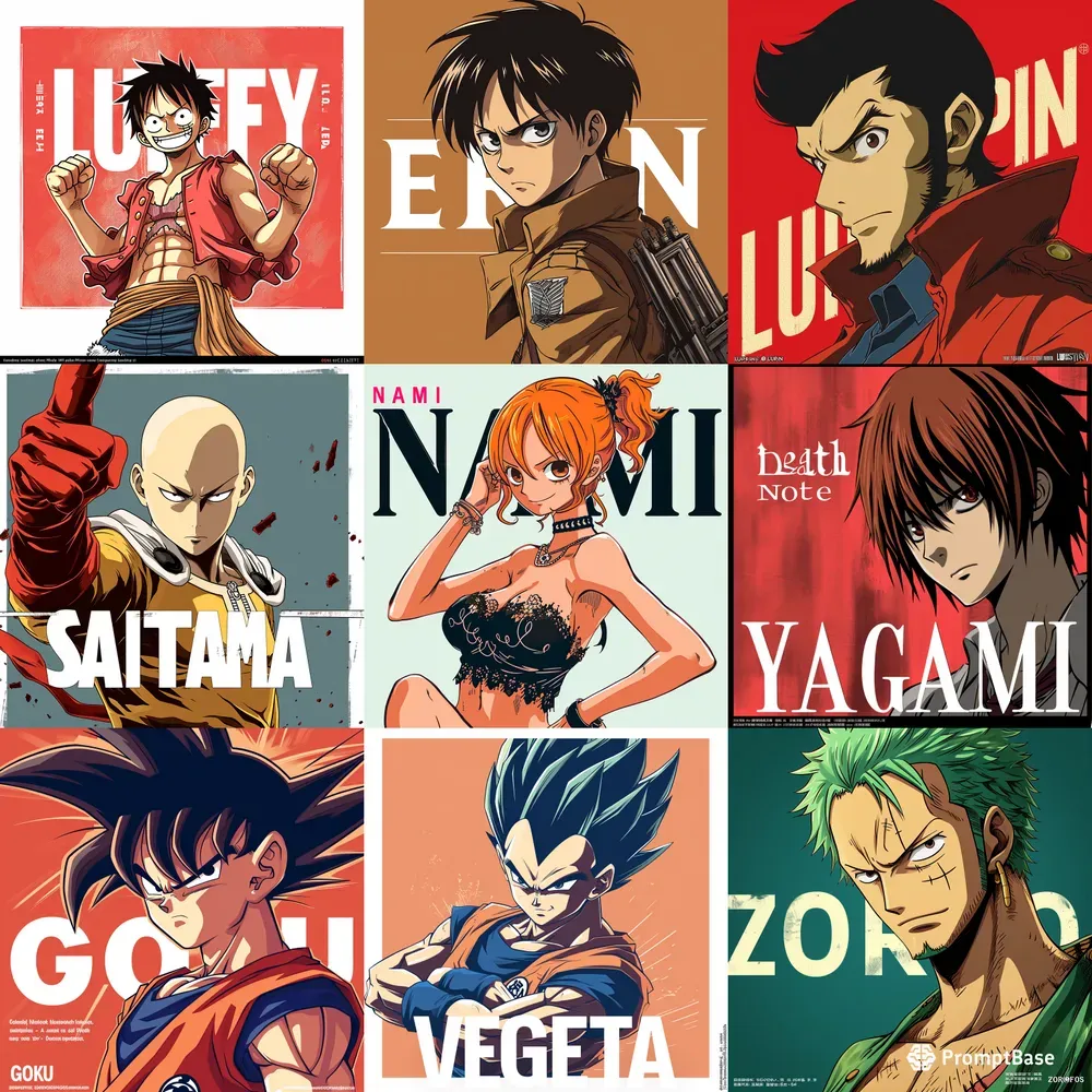 Anime Character Portraits With Text Midjourney Prompt | PromptBase