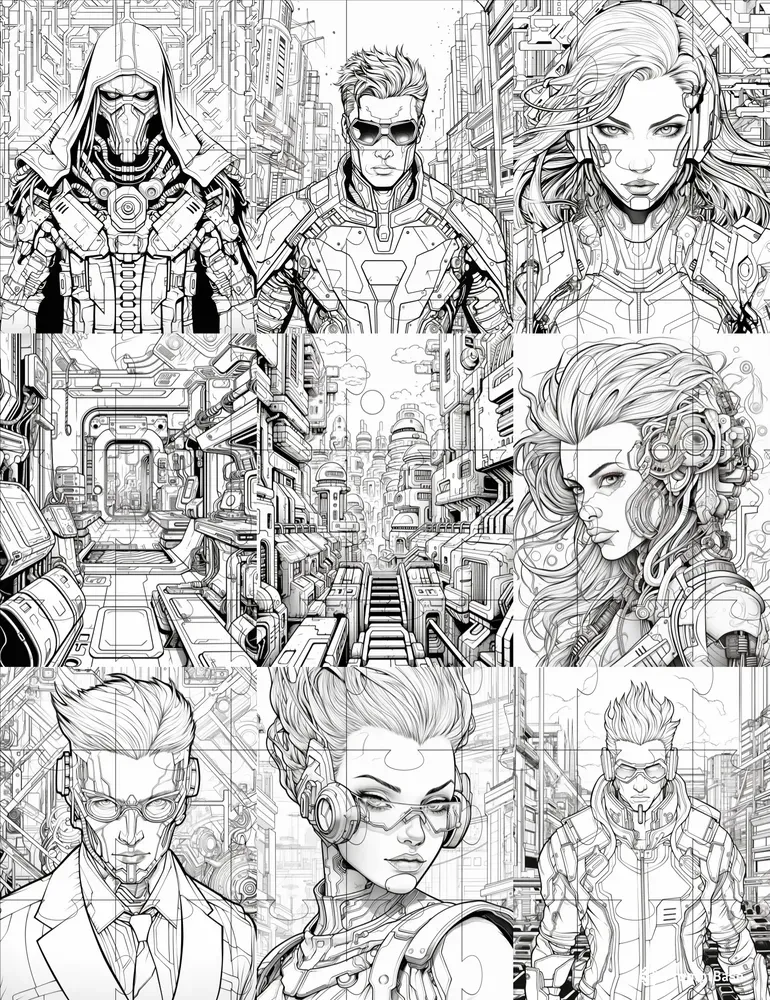 Coloring Pages Adults Cyberpunk Theme Midjourney Prompt | PromptBase