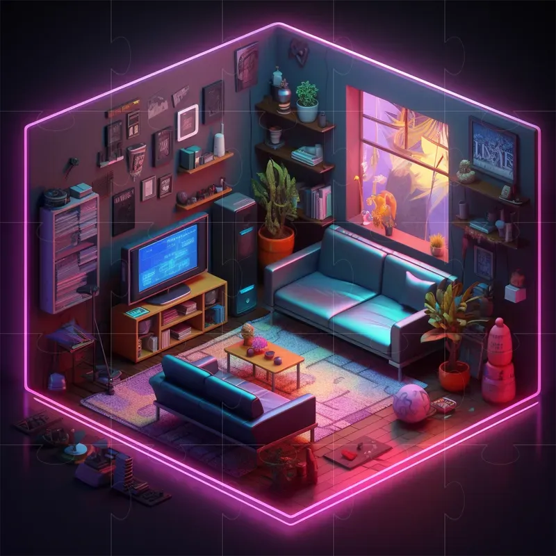 Isometric Living Rooms Midjourney Prompt | PromptBase