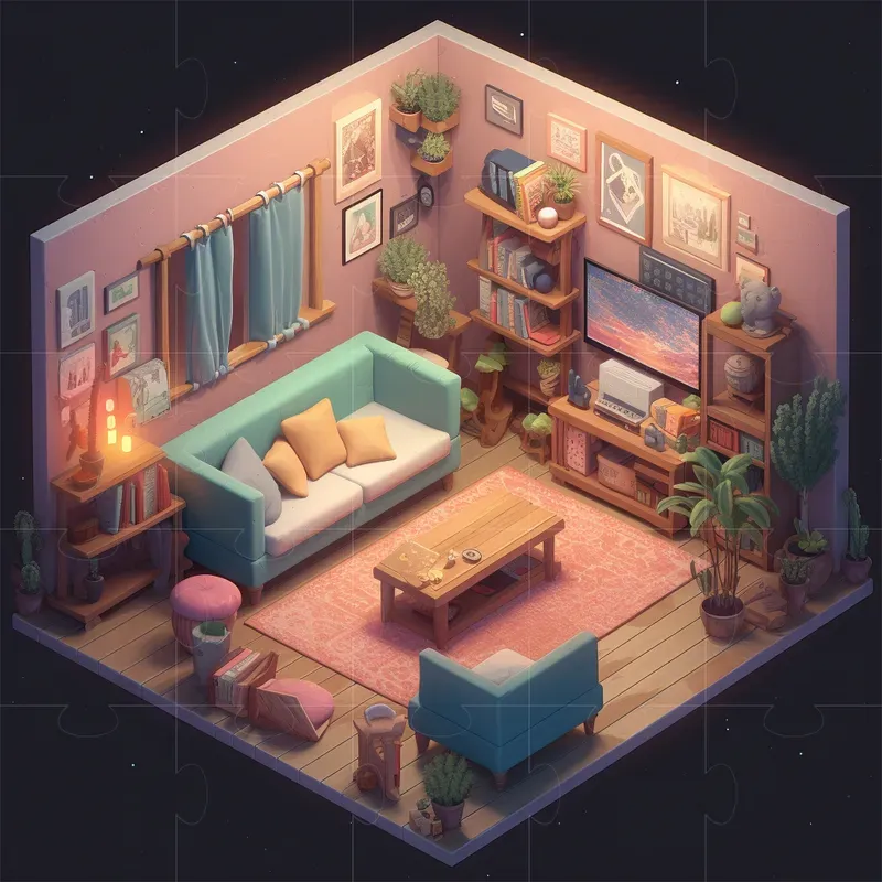 Isometric Living Rooms Midjourney Prompt | PromptBase