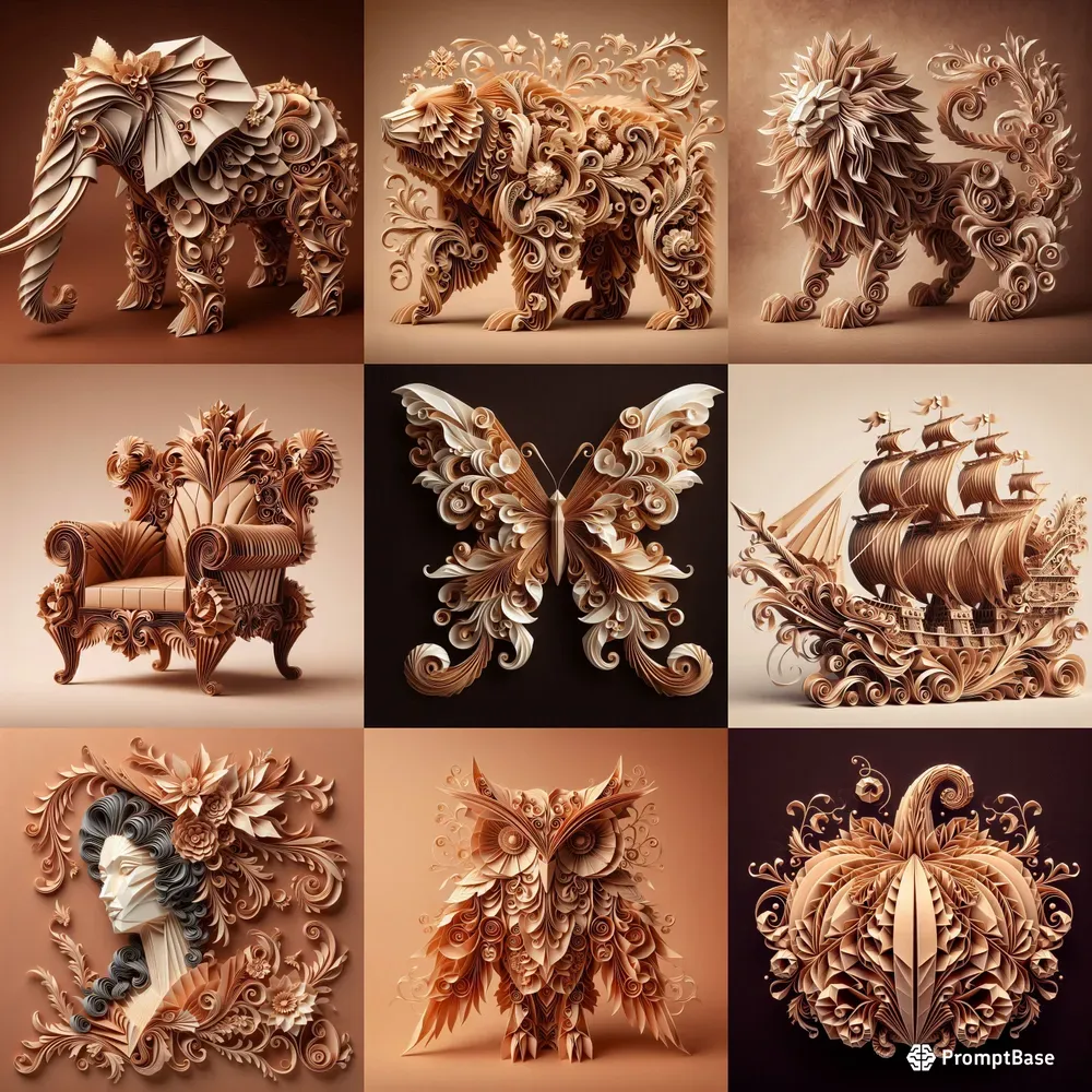 Baroque Origami Paper Sculptures Eleganc DALL·E Prompt | PromptBase