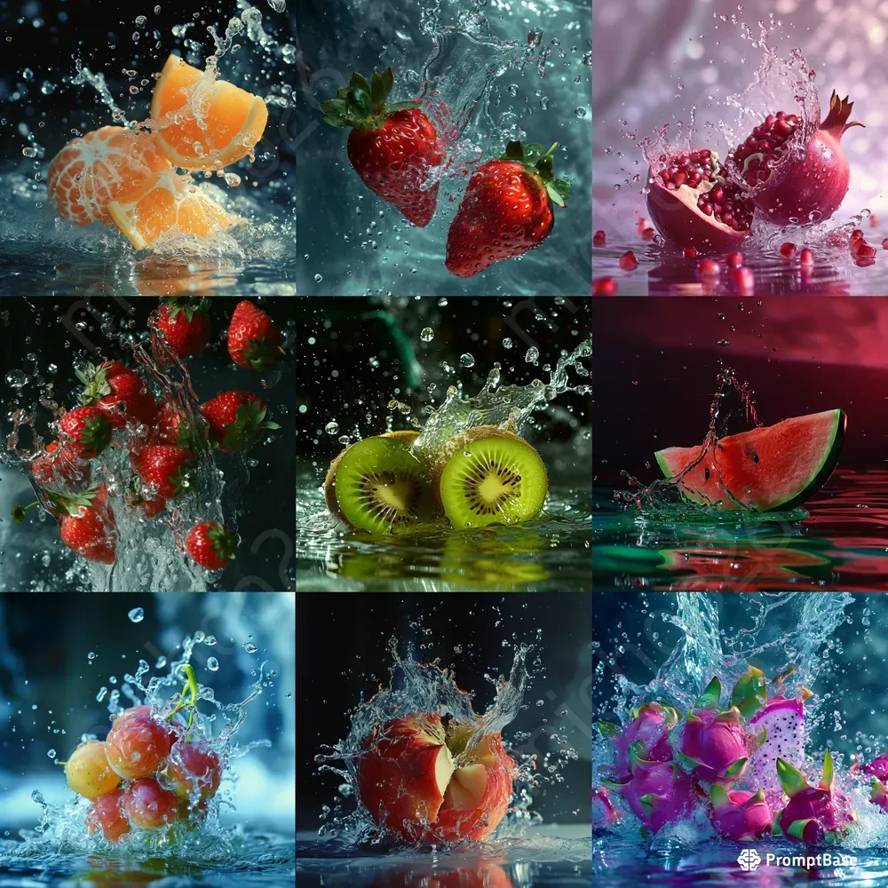 Fruits With Water Splash Photo Sessions Midjourney Prompt | PromptBase