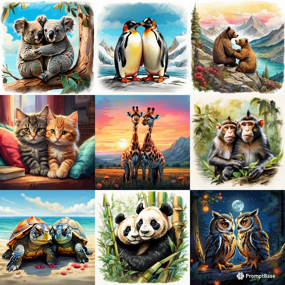 Animals In Love Cartoon Art Leonardo Ai Prompt | PromptBase