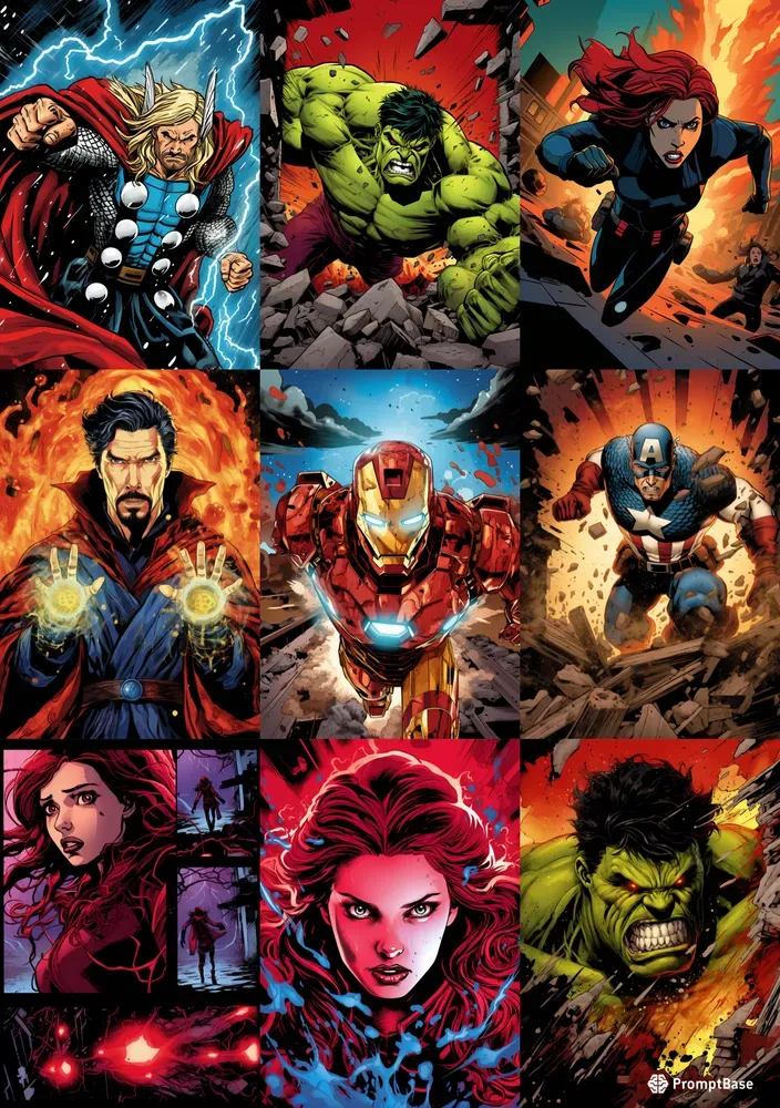 Marvel Style Comic Strip Illustrations Midjourney Prompt | PromptBase