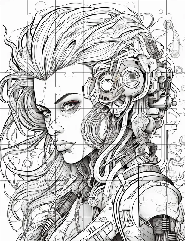 Coloring Pages Adults Cyberpunk Theme Midjourney Prompt | PromptBase