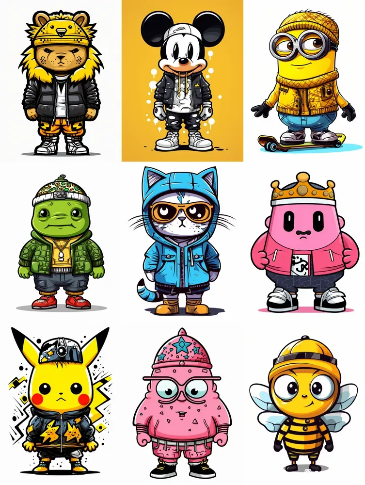 Doodle Cartoon Hip Hop Characters Midjourney Prompt | PromptBase