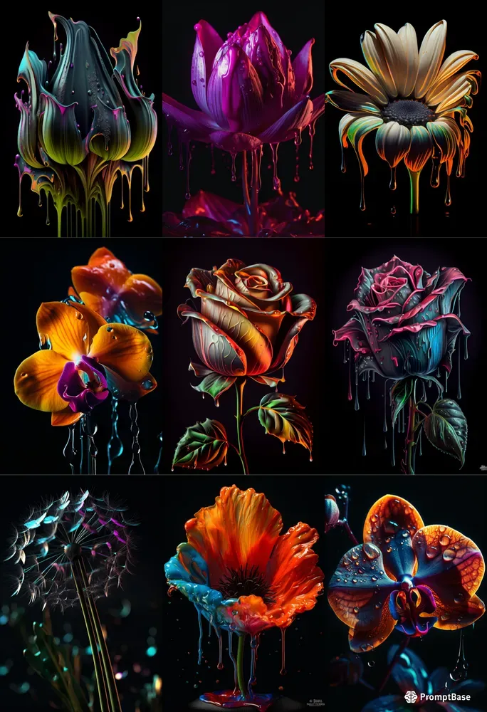 Realistic Dripping Flowers Midjourney Prompt | PromptBase