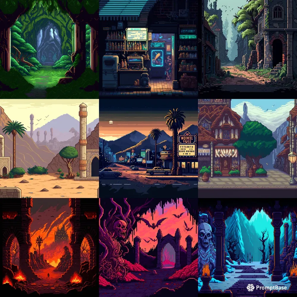 Pixel RPG Background Environments Midjourney Prompt | PromptBase