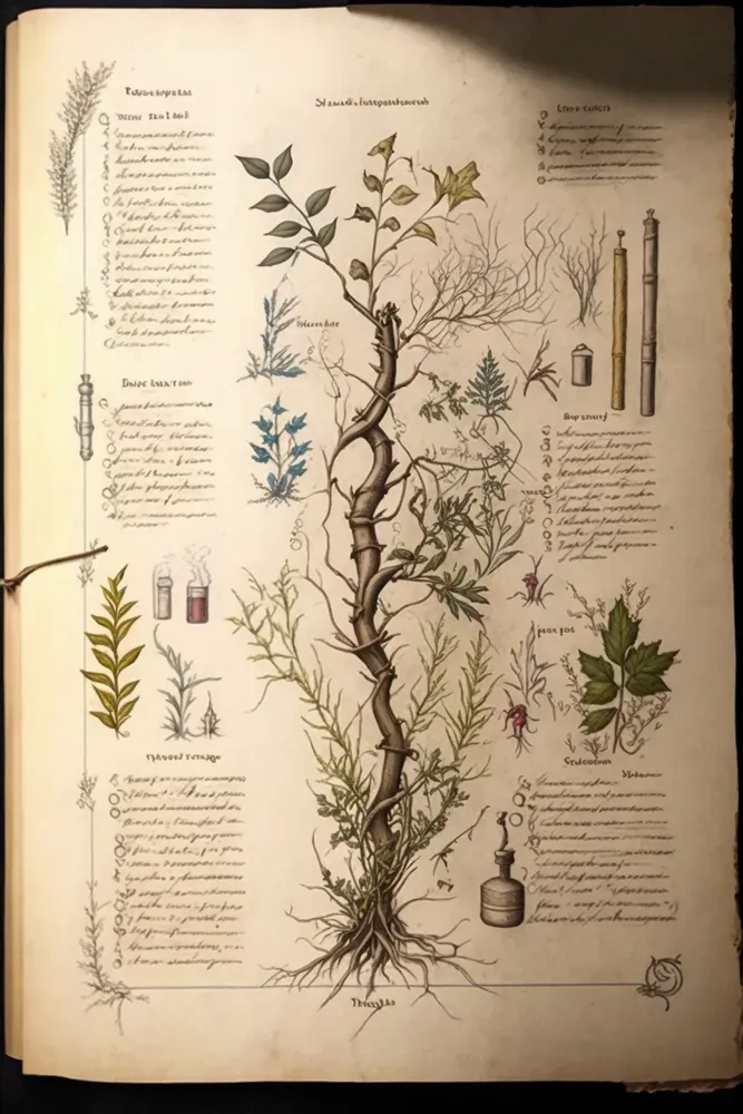 Ancient Alchemy Herbarium Pages Midjourney Prompt | PromptBase