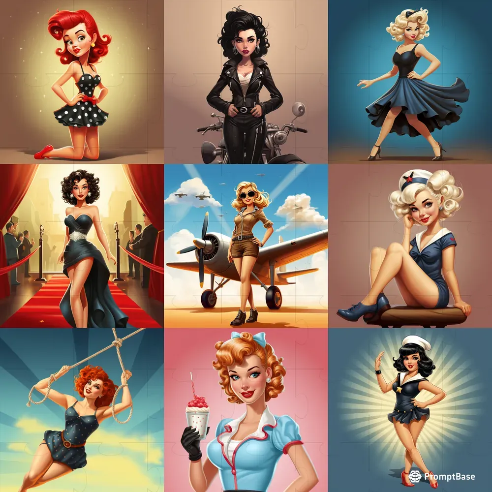 Beautiful Pinup Girls Illustrations Midjourney Prompt | PromptBase