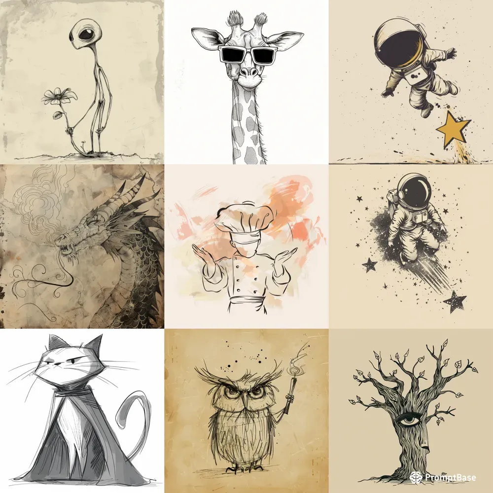 Quirky Abstract Line Sketches Midjourney Prompt | PromptBase