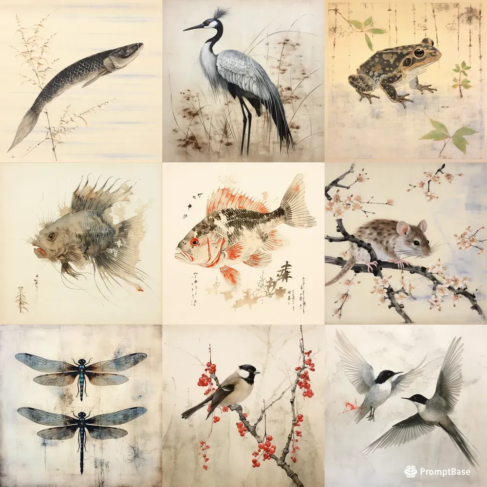 Japanese Pressed Ink Animal Prints Midjourney Prompt | PromptBase