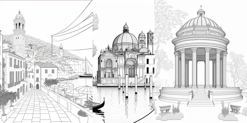 Adult Coloring Books Cityscapes Midjourney Prompt Promptbase