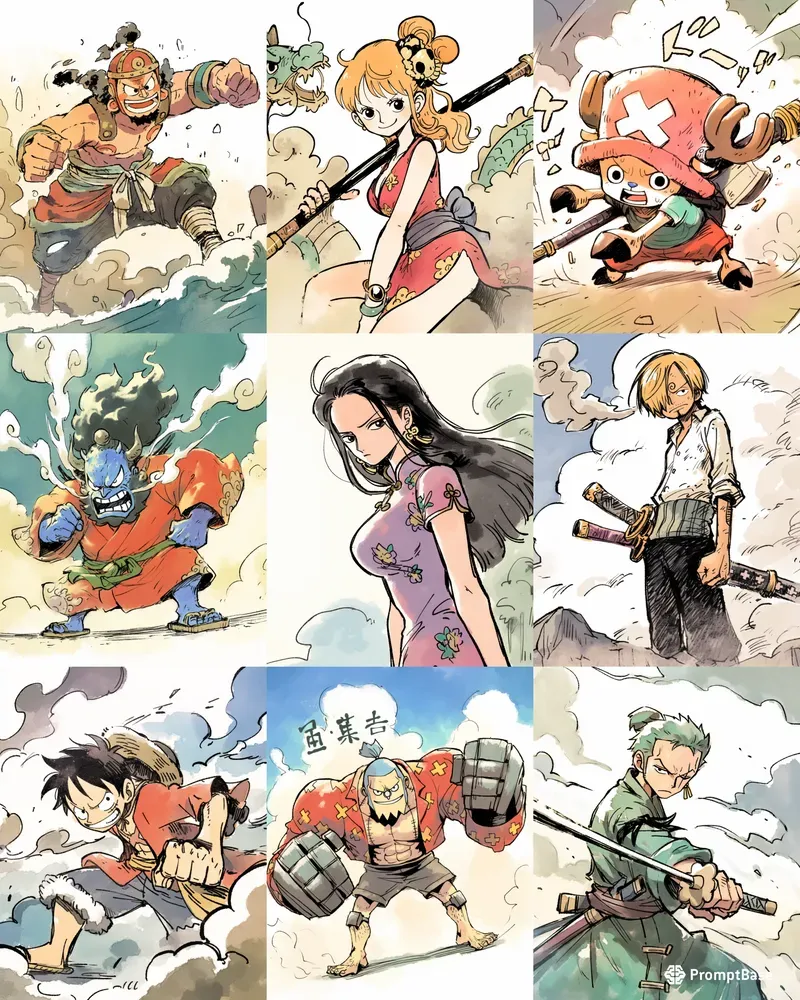 Dynamic One Piece Character Art Midjourney Prompt | PromptBase