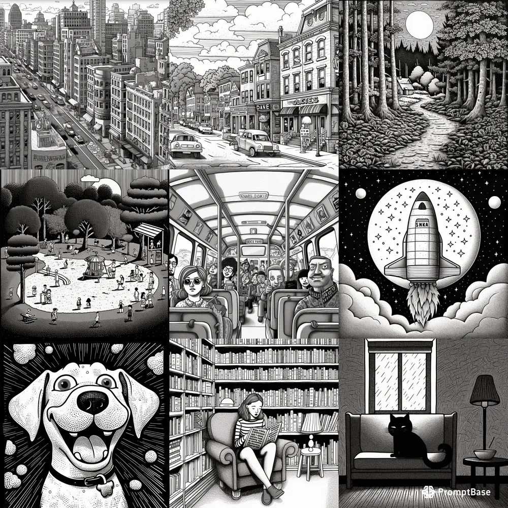 Simple Black And White Cartoons Midjourney Prompt | PromptBase